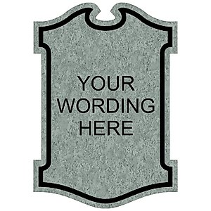 ComplianceSigns.com 10"x7" Plaque Shaped Engraved Custom Sign with Adhesive Strips, Engraved Plastic with Acrylic Core, Black on Marbled Platinum