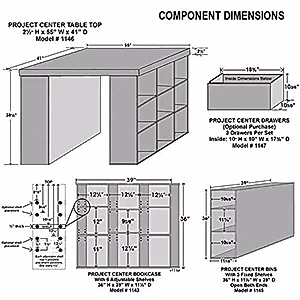 Project Center Desk with Bookcase and 3 Bin Cabinet-White