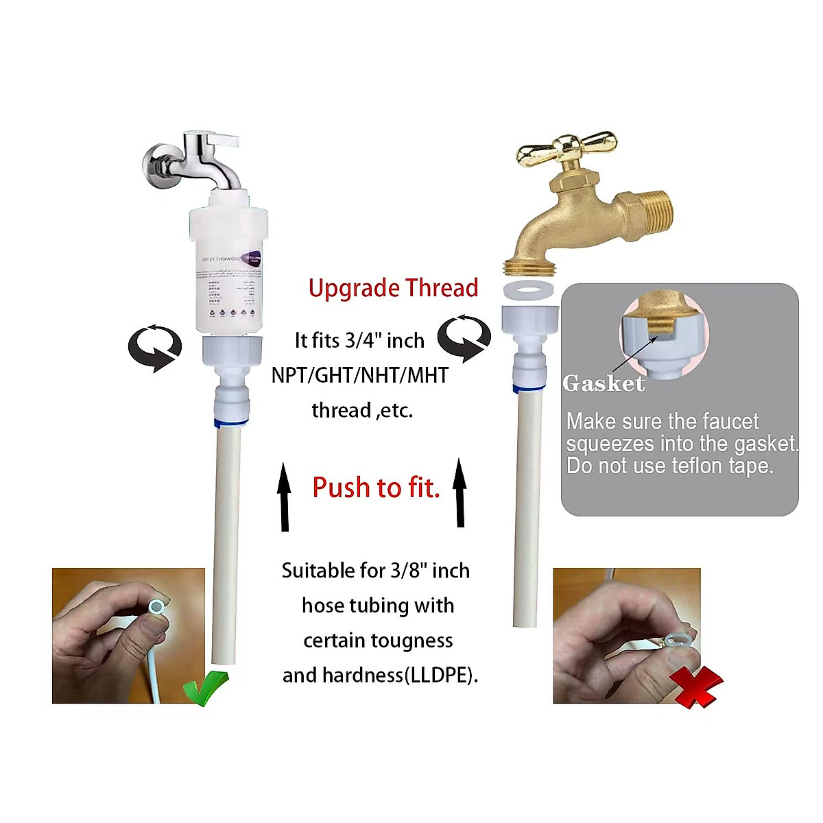 ESHIONG Hose Bib Quick Connect Adapter for Reverse Osmosis Water Filter,NSF Certified 3/4" Female Thread to 3/8" OD Push to Connect Plastic ro Fittings .（Pack 6）