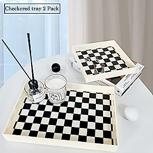 Benziert Set of 2 Acrylic Trays White Jewelry Trays Perfume Trays for Dresser Tray Black Bathroom Tray Vanity Tray for Bathroom countertop Makeup Tray Perfume Organizer Tray Checkered Decorative Tray