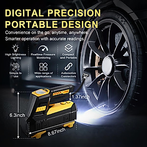 LivTee Tire Inflator Portable Air Compressor for Car Tires - Car Accessories, 12V DC Air Pump with Digital Tire Pressure Gauge, Max 150PSI with Emergency LED Lights for Car, Camper, RV, Truck