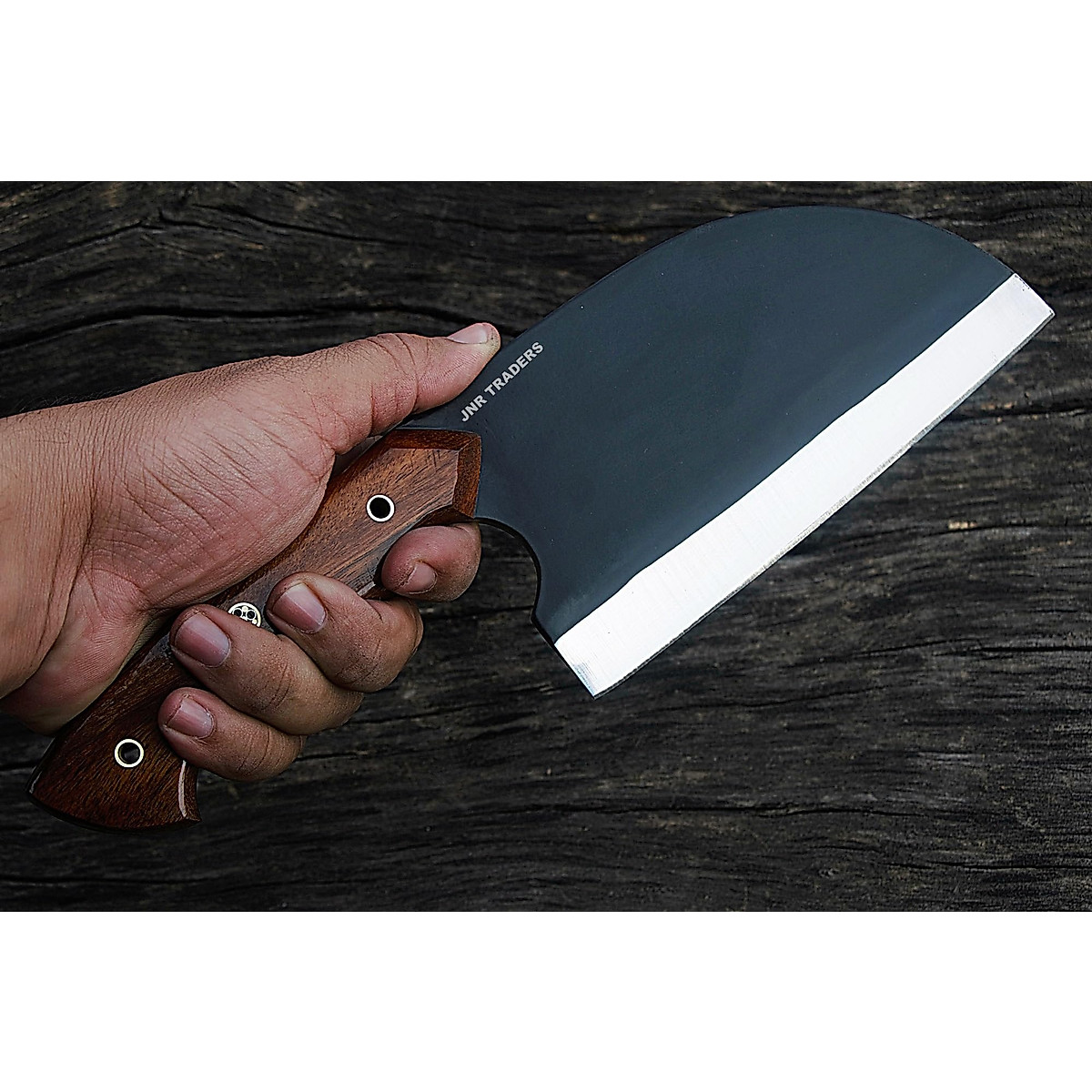 JNR Traders Cleaver Serbian Chef Knife 11.5" Handmade Full Tang Carbon Steel Cleaver for Meat Vegetables Cutting Chopping with Leather sheath 5510