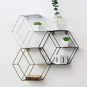 Ochine Wall Mounted Floating Shelves Rustic Round Storage Display Hexagonal Wall Hanging Shelf Home Decor for Living Room, Bedroom, Bathroom, Office, Kitchen