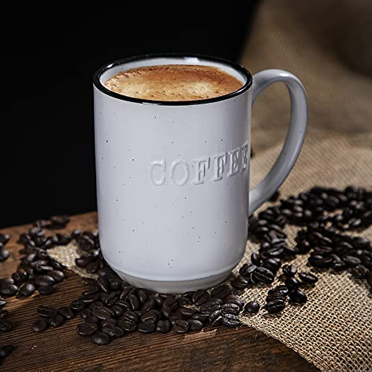 Sheffield Home Set of Stoneware Coffee Mugs- 4 Printed Coffee Cups, Tea Cups, Latte Mugs 16 oz (White)