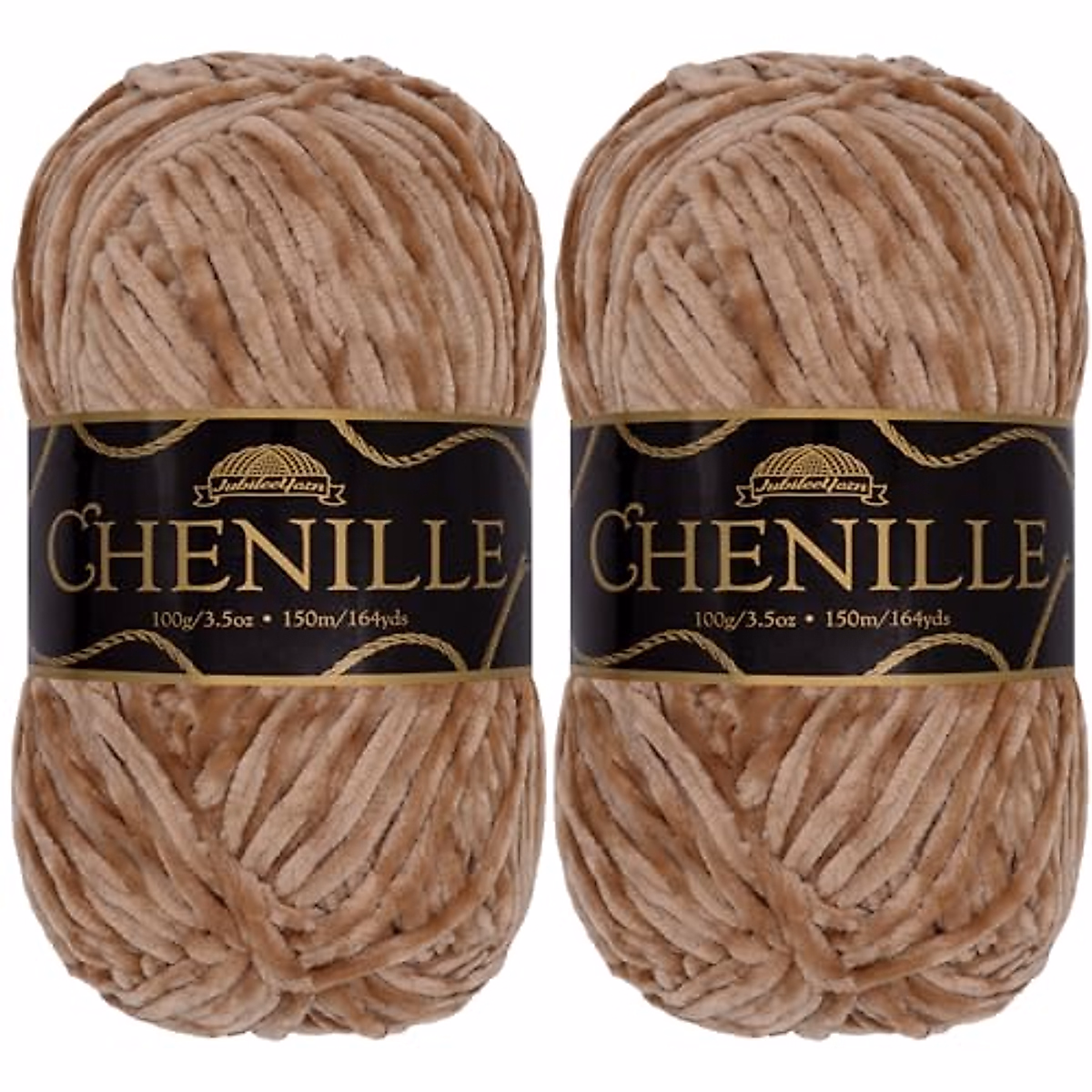 JubileeYarn Chenille Yarn - Worsted Weight - 100g/skein - Cannoli - Pale Brown Grey Velvet - Crochet and Knitting Yarn - 2 Skeins