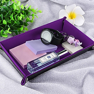 SIQUK Double Sided Dice Tray Folding Rectangle PU Leather and Dark Violet Velvet Dice Holder