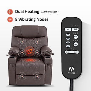MCombo Small Size Power Lift Recliner Chair Sofa with Massage and Dual Heating, Adjustable Headrest for Elderly People Petite, USB Ports, Faux Leather 7111 (Dark Coffee)
