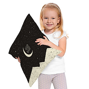 Moslion Moon Pillows Decorative Throw Pillow Cover Case Night Sky Moon Stars Mountain Good Night Quote Cotton Linen Pillow Case 18 x 18 Inch Square Cushion Cover for Sofa Bedroom Black White