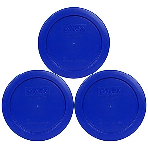 Pyrex 7200-PC 2 Cup Cadet Blue Round Plastic Food Storage Lid, Made in USA - 3 Pack
