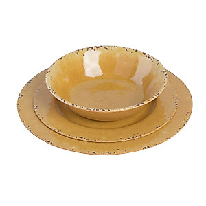 Gibson Home Mauna Melamine Plastic Dinnerware Set, Service for 4 (12pc), Golden Yellow