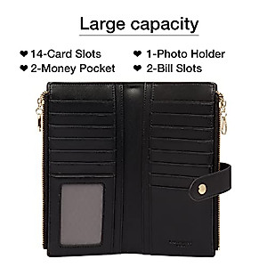 LAORENTOU Cowh Leather Wallet for Women RFID Blocking Wallet Clutch Purses Small Wallets Credit Card Holder Phone Wallet