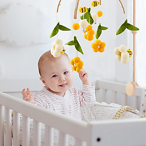 Baby Crib Mobile Wooden Wind Chime Bed Bell,Neutral Baby Crib Mobile,Baby Mobile for Crib,Handmade Baby Mobile,Bee Baby Ceiling Mobile Baby Nursery Decoration