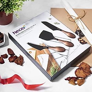 hecef Cheese Knife Set of 3, Bronze Grain Multipurpose Cheese Knife, Retro Cheese Knife, Set Includes Pronged Knife, Hard Cheese Knife & Chisel Knife, Black, Excellent Gift, with Gift Box