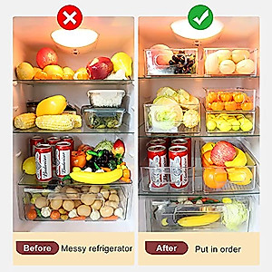 Lachesis Stackable Refrigerator Organizer Bins, Fridge Clear Bins with Handles Kitchen Organizer Fruit Container for Freezer, Pantry, Cabinets, Drawer, Shelves, Plastic Storage Bins 9 Pack
