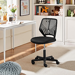 Topeakmart Armless Office Chair, Small Desk Chair Adjustable Swivel Mesh Computer Study Chair, Mid Back Home Office Chair for Small Spaces, Black
