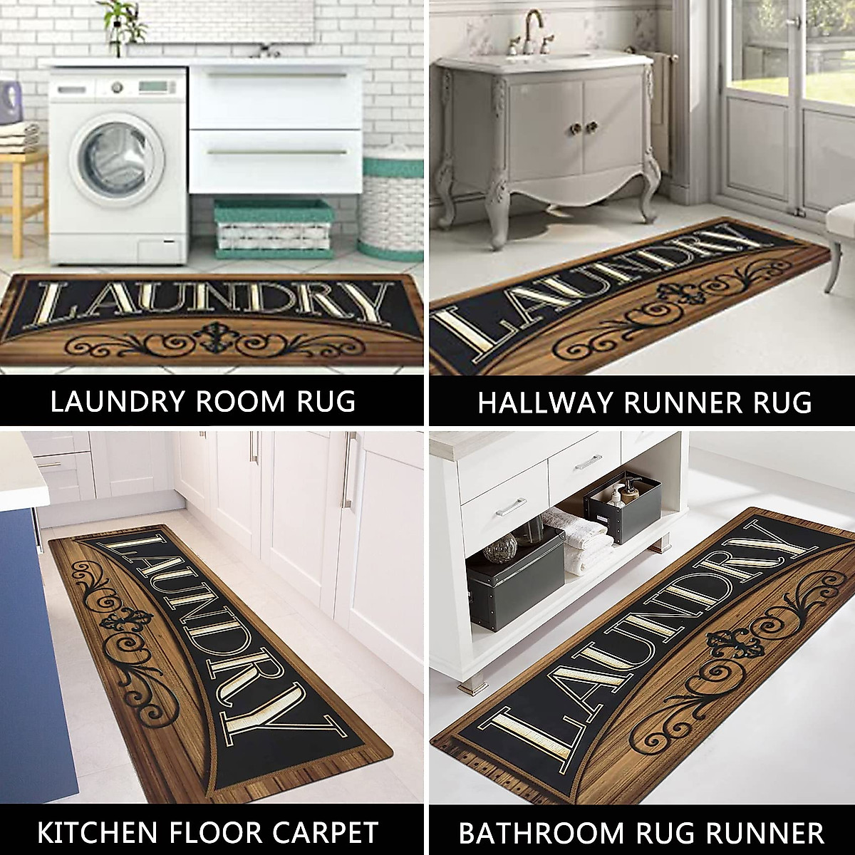 Cekene Laundry Room Runner Rug Non-Slip Rubber Laundry Floor Mat Durable Washable Mats for Washhouse Kitchen Doormat Farmhouse Decor 20x59 inch