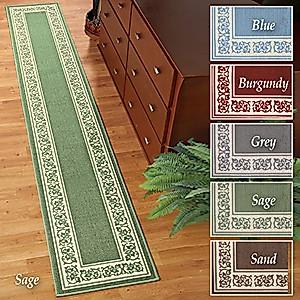 Collections Etc Extra Long Floral Skid-Resistant Border Rug, Sand, 20" X 90"