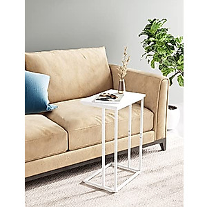 Innerjoin Wide C Side Table,C Couch Table with Metal Frames, Small Snack End Table for Couch and Bed, Retro Laptop C Table, Living Room and Bedroom, Industrial Style, White