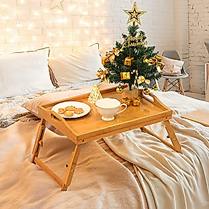 Bed Tray for Eating - Raised Food Table Up to 9.5" on Lap Sofa - Adjustable Bamboo Serving Tray - Portable Snack Platter with Folding Legs Ideal for Bedroom Picnic