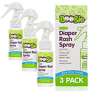 Baby Diaper Rash Cream Spray by Boogie Bottoms, No-Rub Touch Free Application for Sensitive Skin, Over 200 Sprays per Bottle, 1.7 oz, Pack of 3