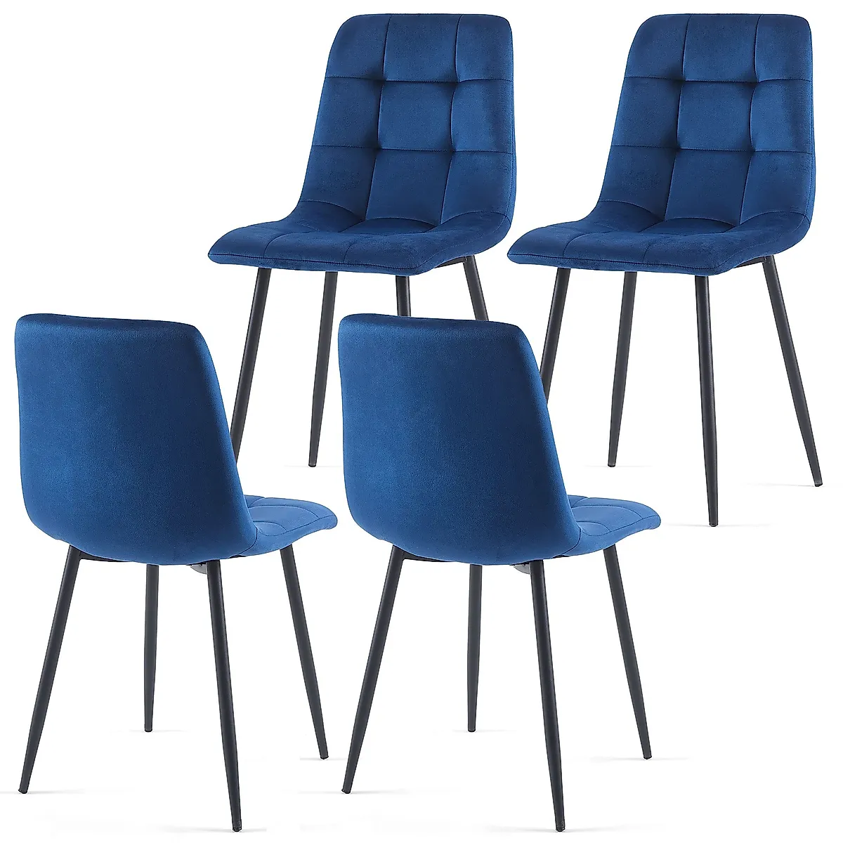NORDICANA Navy Blue Velvet Dinner Chairs Set of 4, Modern Armless Biscuit Tufted Dining Side Chairs with Metal Legs for Kitchen Living Room Vanity