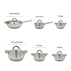 Heim Concept Cookware Set W-001 12-Piece Stainless Steel Pots and Pans Set, Kitchen Cooking Set with Glass Lid
