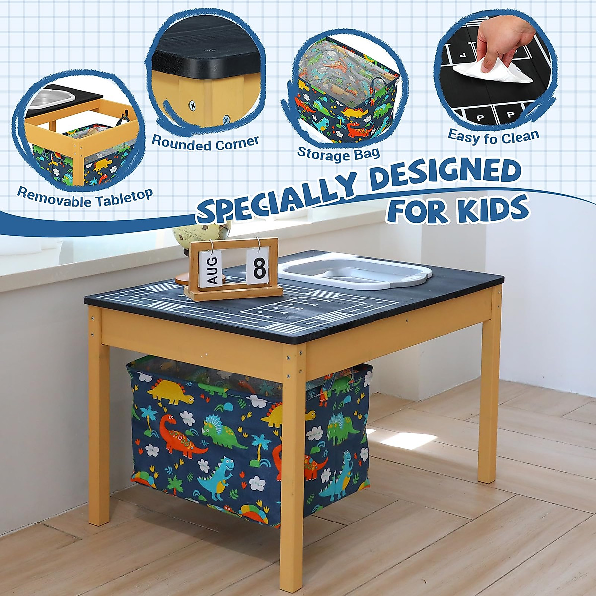 Dollate 3 in 1 Kids Activity Table for Play Study Dining,Sand Play Table with Detachable Sink,Toddler Sensory Table with Storage Bin