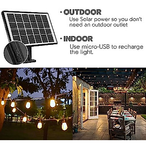 SUNTHIN Outdoor Solar String Lights, 48ft Solar Patio Lights with USB Rechargeable, Waterproof & Shatterproof Solar Powered Bulbs for Yard, Porch, Garden, Pool, Party, Camping