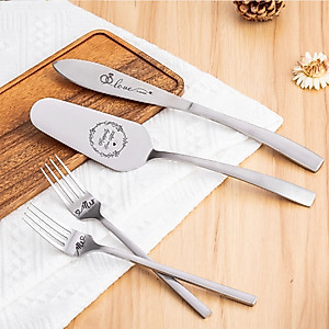 iooiluxry Cake Cutting Set For Wedding, Wedding Cake Knife And Server Set, Mr And Mrs Forks And Cake Cutter Set For Wedding, Bridal Shower Gifts, Engagement Gifts For Couples (Silver)