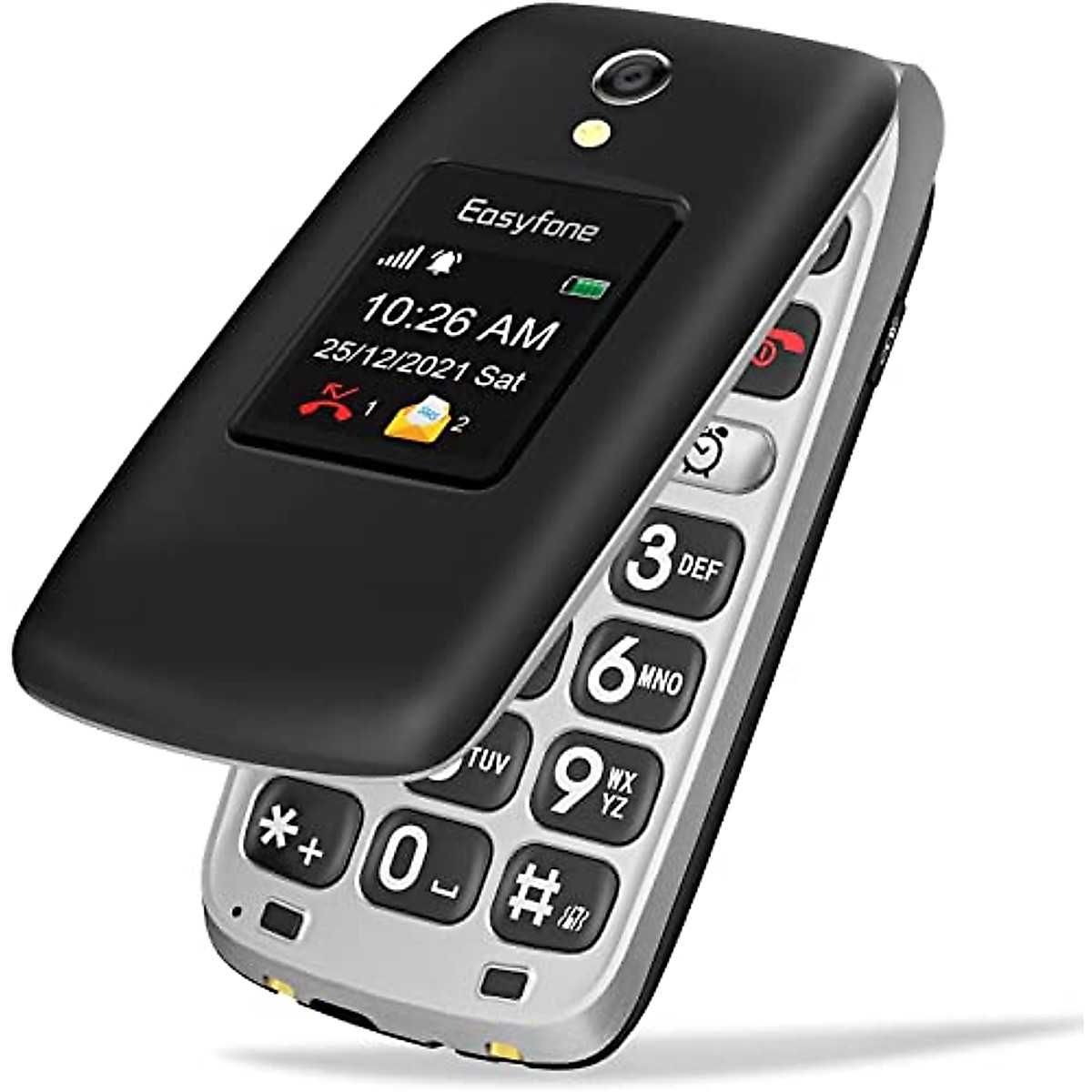 Easyfone Prime-A1 Pro 4G Big Button Flip Cell Phone for Seniors | Easy-to-Use | Clear Sound | SOS Button w/GPS | SIM Card & Flexible Plans | Convenient Charging Dock (Black)