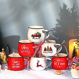 Sawysine Christmas Coffee Mugs Set of 6, 12 oz Ceramic Mug Gift Holiday Hot Cocoa for Mom Woman Family Friend Farmhouse (Elegant Style)