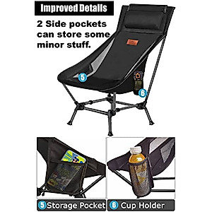 AnYoker Camping Chair, 2 Way Compact Backpacking Chair, Portable Folding Chair, Beach Chair with Side Pocket, Lightweight Hiking Chair 016 (Ink 2 Pack)