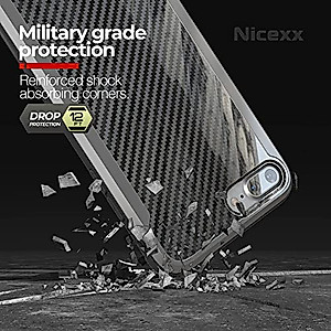Nicexx Designed for iPhone 7 Plus | iPhone 8 Plus Case with Carbon Fiber Pattern, 12ft. Drop Tested, Wireless Charging Compatible - Black