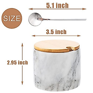 NHKRTE Marble Salt Cellar with Lid & Spoon, 11oz Salt and Pepper bowls, Handcrafted from Natural Marble, Smooth Inside (White)