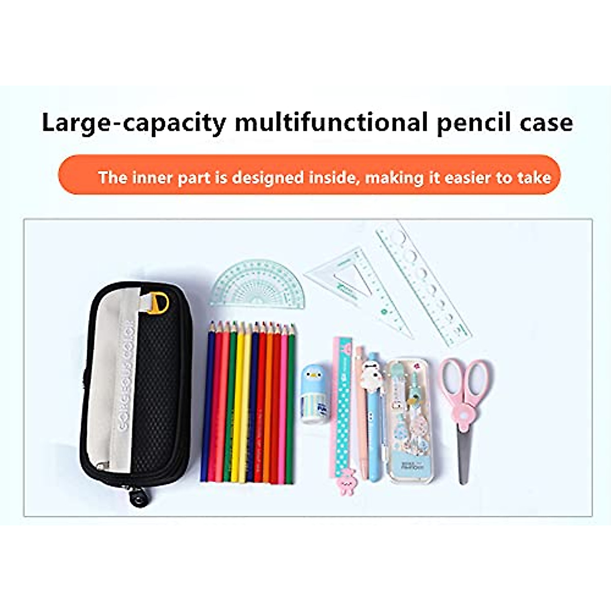 HANXIUCAO Pen Case 3-layer Storage Bag, Portable Pencil Case, Stationery Box, High-quality Zipper Pen Case, Used As A Pen Holder Tool Bag Storage Box (Simple style ，black and gray)