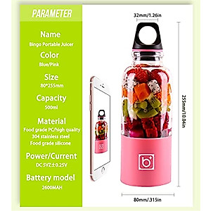 Portable Blender, Personal Blender for Shakes and Smoothies, Rechargeable USB High Speed 4-Blades Fresh Fruit Mixer Mini Juicer Cup,Handheld Blender for Sports Travel and Outdoors Pink