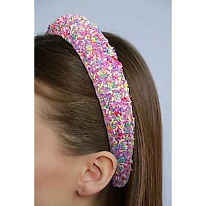 TEBIEKOY 2Pcs Sprinkle Headbands for Women Girls Wide Padded Head Bands for Women's Hair Non Slip Pink Purple Headband Thick Donut Hairbands Cute Hair Accessories