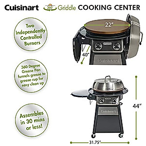 Cuisinart CGG-888 Grill Stainless Steel Lid 22-Inch Round Outdoor Flat Top Gas, 360° Griddle Cooking Center & CGWM-003 360° Griddle Cooking Center Cover