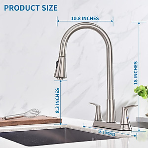 HOMELODY 2 Handles Kitchen Faucet with Pull Down Sprayer for 3 Hole Sink, 8 inch 360° Rotating Spout Centerset Kitchen Sink Faucet with Water Lines Brushed Nickel