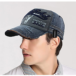 LONGTEN Vintage Baseball Cap Denim Cotton Frayed Edge Sunhat Adjustable Unisex