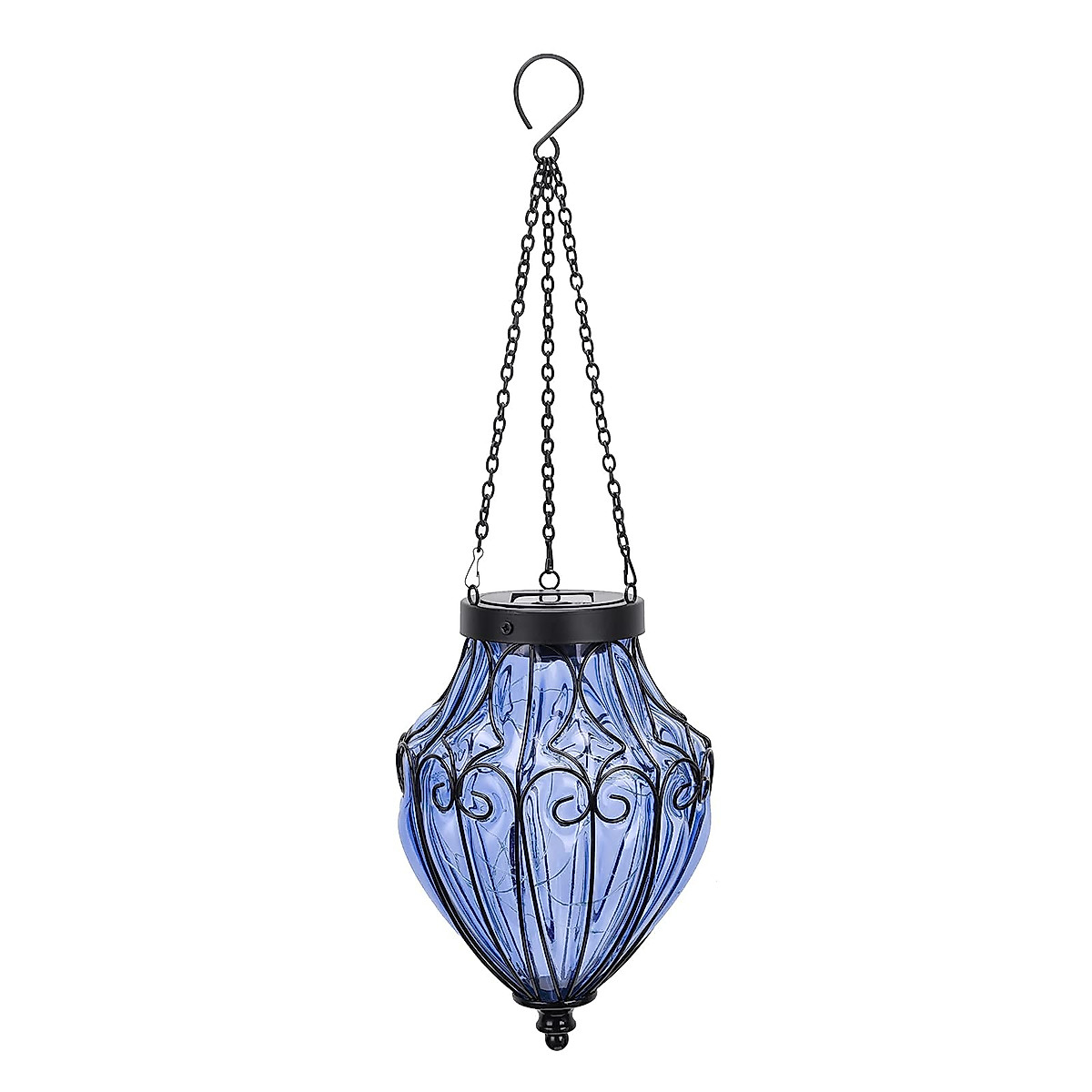 Afirst Hanging Solar Glass Lanterns - Glass Solar Lights with Hook Drop shape Handblown with 20 LED Fairy String Lights Decor for Yard Tree Fence Patio