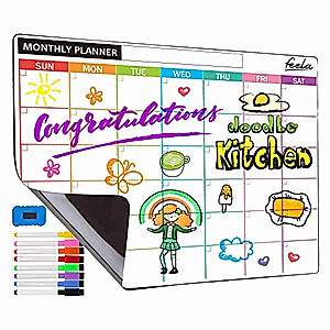 4 Pack Dry Erase 2023 Magnetic White Board Calendar Kit, Feela Monthly Weekly Calendar for Wall Refrigerator, Office Supplies with 8 Magnetic Erase Markers, 1 Eraser, 10 Stickers for Schedule