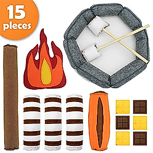 Kids Camping Toys Plush Toy Campfire,Dramatic Play Toys For Preschool,Sensory Play Camping Toy Set with Plush Felt Fake Fire,Multi-element Indoor and Outdoor Props,Outdoor Activities Camping Toy Sets