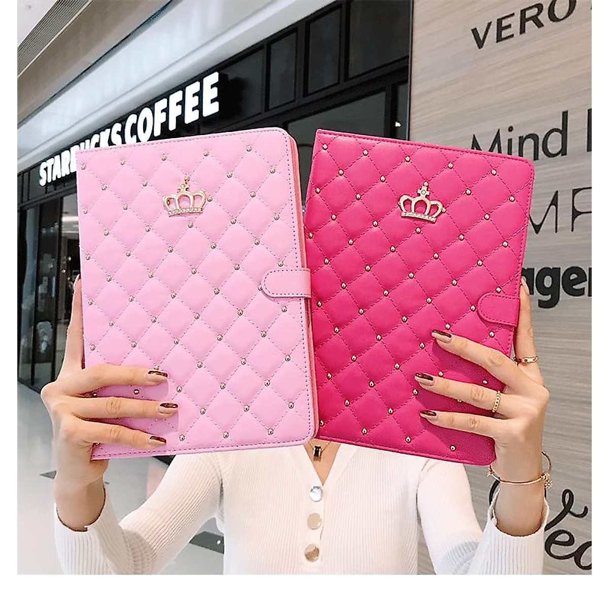 Kezigud iPad 10.2-Inch (2021/2020/2019, 9/8/7 Gen iPad 10.5-Inch (iPad Air 3 2019/iPad Pro 2017) Case, Crown PU Leather Smart Auto Sleep/Wake Flip Kickstand iPad 9th/8th/7th,iPad 10.5'' (Pink)