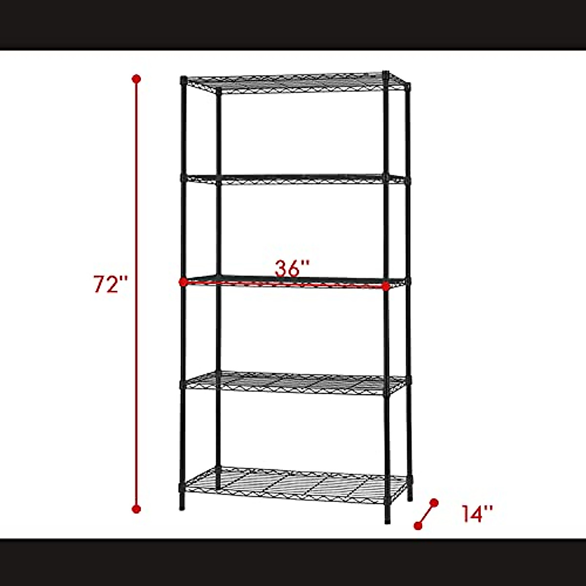 5 Tier Wire Shelving Unit 72"x36"x14"Storage Shelves Metal Wire Shelf Storage Rack Adjustable Commercial Organizer Heavy Duty Layer Unit for Restaurant Garage Pantry Kitchen Office (Black)