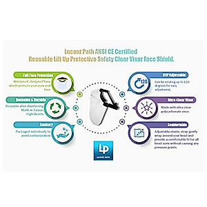 Lucent Path 2 Packs Flip Up Face Shield - Safety Clear Plastic Visor Anti Fog Reusable Adjustable Face Shields