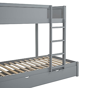 CITYLIGHT Twin Over Twin Bunk Beds with Desk and Storage Drawers, Wood Bunk Beds with Trundle, Twin Bunk Bed with Charging Station for Kids Teens, Girls Boys, Grey