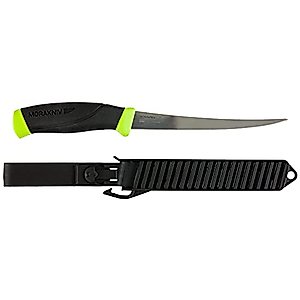 Morakniv Companion Sandvik Stainless Steel Fish Fillet Knife with Sheath, Black/Yellow, 6.1 Inch