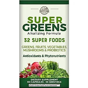 Country Farms Super Greens Capsules, Whole Food Dietary Supplement, 32 Super Foods, 30 servings.