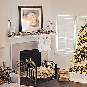 Everflying Wrought Iron Log Rack, Firewood Storage Holder, Heavy Duty Log Bin, Fireside Log Carrier for Fireplace Stove Accessories